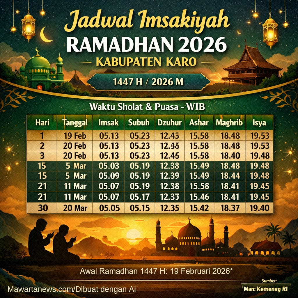 Jadwal Imsakiyah Ramadhan 2026 Kabupaten Karo Lengkap 1 Bulan ...